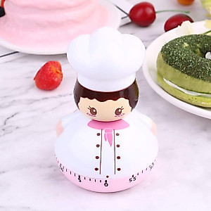 BESTonZON Kitchen Timer 60 Minutes Countdown Timer Mechanical Timer Chef Shaped Alarm Clock Baking Cooking Pink