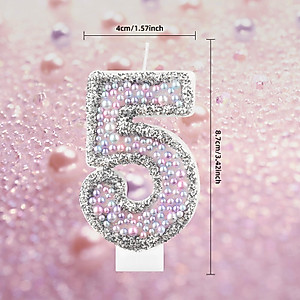 iNINGER Birthday Candle Macaron Glitter 3D Number Candle,Pink Purple Pearls Number 6 Candle with Purple Shell Sequins for Girl Boy Cake Topper Wedding Anniversary Pastel Sweet Theme Party Decoration