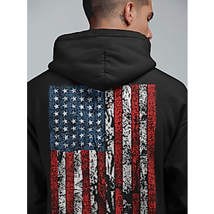 Lucky Ride American Flag Mens Sweatshirt United States USA Tattered Flag Hoodie, Black, S