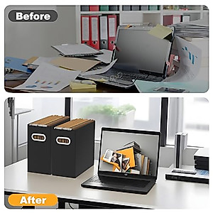 POUYRBA File Organizer, 4pcs Black Cardboard Hanging File Folder Box with Handle for Letter Size Easy Assemble Collapsible File Cabinet Organizer for Home Office and School