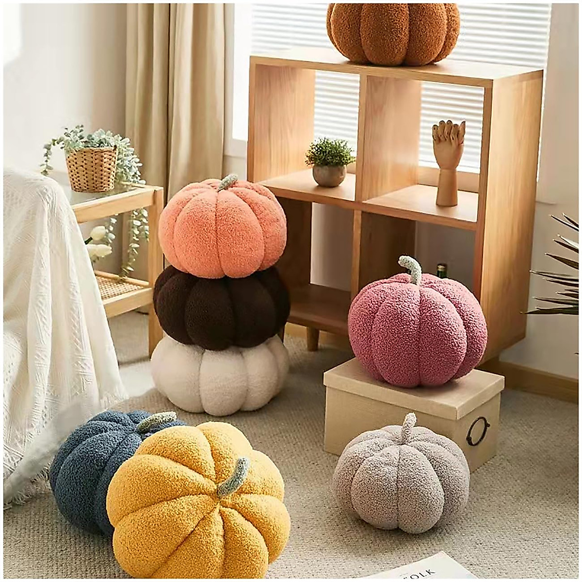 Eoieov Fall Pumpkin Decoration Pillows for Bed Sofa Plush Pumpkin Pillows Halloween Decorations for Home Couch Car and Bedroom Playroom,Caramel,11"