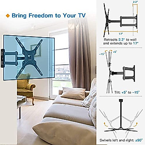 Full Motion TV Wall Mount Bracket Articulating Arms Swivels Tilts Extension Rotation for Most 26-55 Inch LED LCD Flat Curved Screen TVs, Max VESA 400x400mm up to 66lbs by Pipishell