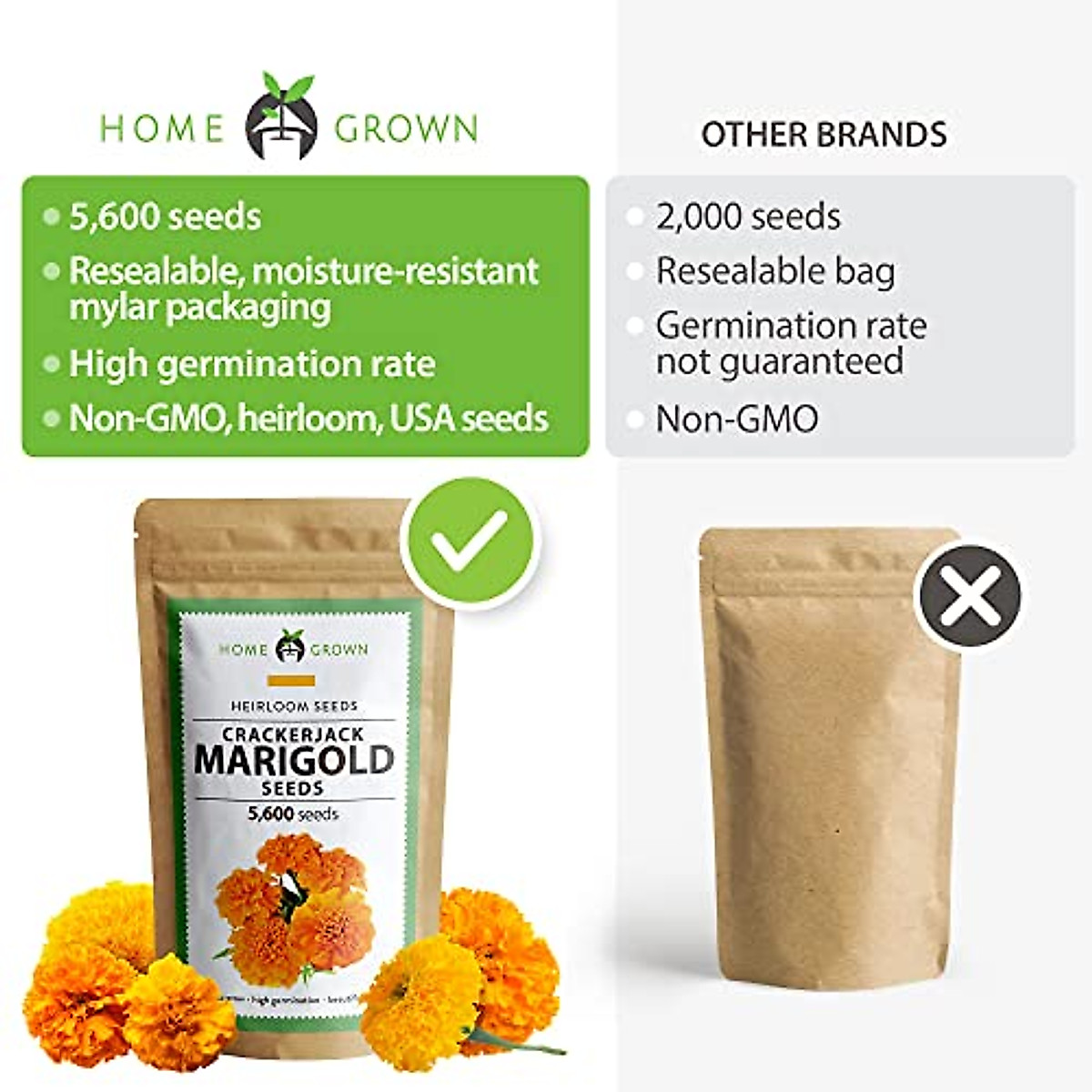 Marigold Seeds Bulk Mix - 5600+ Crackerjack Marigold Flower Seeds for Planting Outdoors - Flowers Seed for Companion Planting - Wildflower African Marigold Seeds (Tagetes erecta)