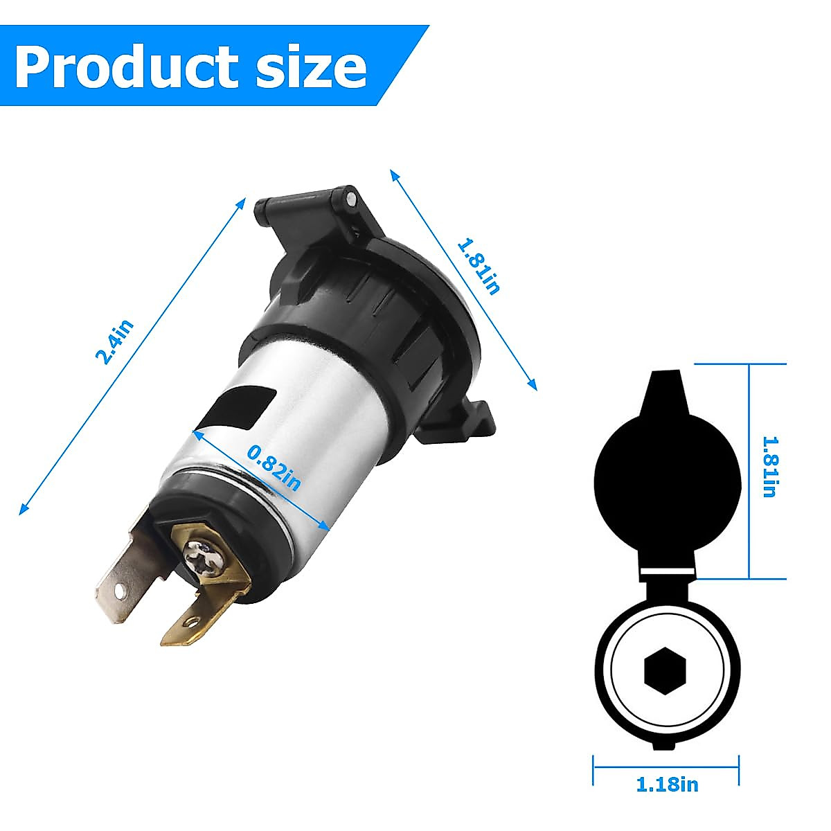 BESULEN 12V-24V Cigarette Lighter Socket, Female Cigarette Lighter Adapter with Extension Cable, Dustproof Plug Power Outlet Socket Replacement for Car Truck Motorcycle Boat Marine ATV RV and More
