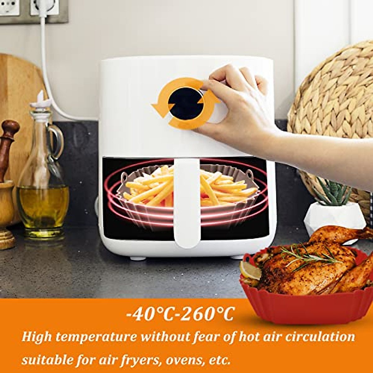 Air Fryer Silicone Pot - 8 Inch Reusable Air Fryer Silicone Liner Food Safe Air fryers Silicone Basket Easy Cleaning Air fryer Oven Accessories-2PCS