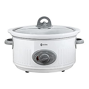 ICOOK Slow Cooker 3.5 Quart USC-351-OG,Dishwasher Safe Crock/Ceramic inner pot and Glass lid,Small Slow Cooker,Oval Shape,White