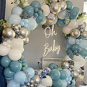 Dusty Blue Balloon Garland Arch Kit 145pcs Slate Blue White Silvery Chrome Latex Balloons for Boy Birthday Baby Shower Bridal Shower Anniversary Party Decorations