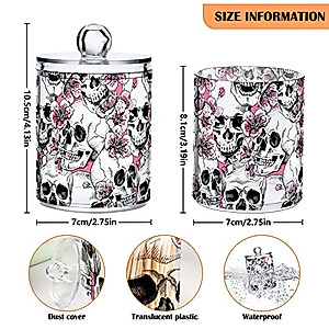 MNSRUU 2 Pack Qtip Holder Organizer Dispenser Pink Floral Skull Bathroom Storage Canister Cotton Ball Holder Bathroom Containers for Cotton Swabs/Pads/Floss