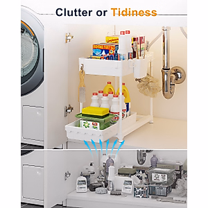 Sevenblue Under Sink Organizers and Storage, 2 Tier Sliding Bathroom organizer,Multi-Use Under Kitchen Cabinet Storage Shelf (White)
