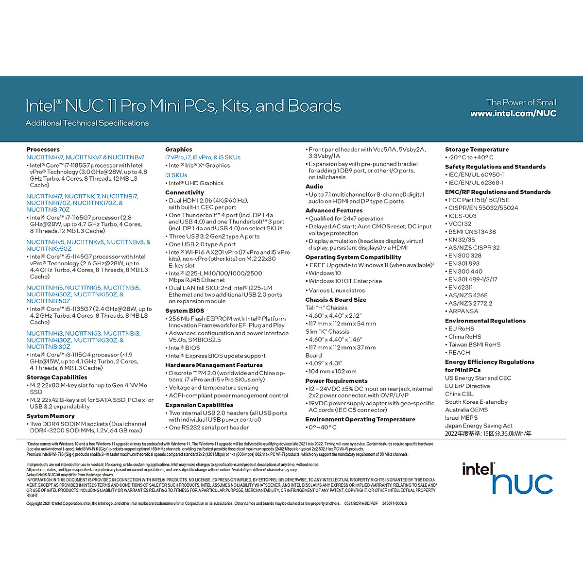 Intel NUC 11 Pro NUC11TNHV5 Tiger Canyon Home & Business Mini PC Desktop 11th Generation Intel® Core™ i5-1145G7 Processor with Intel vPro® Technology,4 Cores,8 Threads(16G RAM,1T SSD)