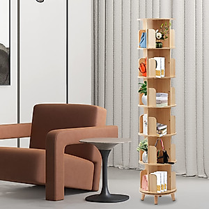 Weglae Rotating Bookshelf,360 Display Floor Standing,Wooden Floor Standing Bookcase,Multifunctional Bookshelf Organizer for Home Office Living Room 20.47 * 20.47 * 4.72in (Tiers: 6)