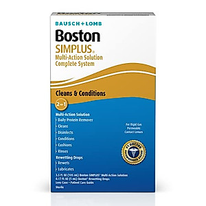 Contact Lens Solution Kit by Boston Simplus, for Gas Permeable Contact Lenses, 3.5 Fl Oz Multi-Action Solution, 0.17 Fl Oz Rewetting Drops, Lens Case Included