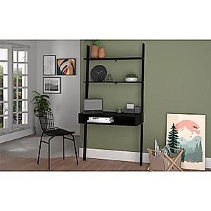 Manhattan Comfort Cooper Mid Century Modern Home and Office Ladder Desk Organizer, 36.61", Black