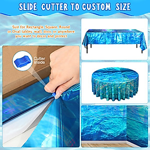 1 Roll 1200 Inch X 54 Inch Iridescent Under The Sea Tablecloth Ocean Wave Tablecloth Plastic Disposable Iridescent Table Covers Backdrop for Ocean Under The Sea Mermaid Pool Beach Party Decorations