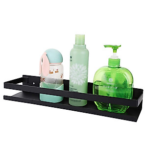 OwnMy Bathroom Shower Shelf Stainless Steel Bath Kitchen Basket Shower Caddy Rack, Rustproof Metal Bathroom Storage Floating Shelves Wall Mounted Shower Corner Rectangular Shelf - 16 Inch Black