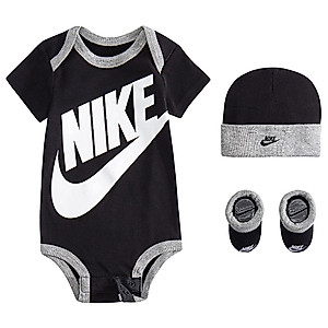 Nike Baby Hat, Bodysuit and Booties 3-Piece Gift Box Set, Black Sportswear, 0/6M