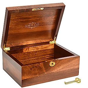 Smilco Wooden Box with Hinged Lid Acacia Wood Decorative Storage Boxes Hand-Crafted Wooden Box for Recipes Decorative Storage or as Keepsake.(Primary Colors)