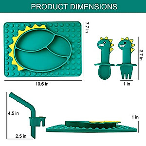 KIYTARBOO Baby Feeding Supplies for Kids and Toddlers - Baby Led Weaning Supplies Includes Plate, Baby Bib, Fork and Spoon Utensils Flatware Baby Eating Set - Durable, Dishwasher Safe -Dinosaur