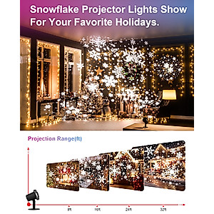 aandz Christmas Snowflake Projector Light, HD Dynamic LED Snow Lights Projection, IP65 Waterproof Outdoor Indoor Holiday Projection Lamp Decoration for Xmas Holiday, New Year, House, Party