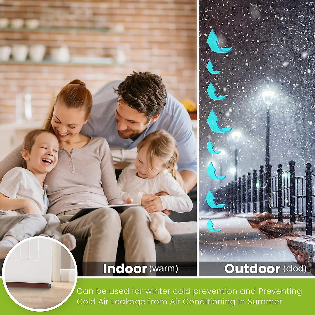 Kepfire Adjustable Under Door Draft Blocker 37 Inch for Double Doors - Noise Reducing & Dust Resistant Insulation Strip, Brown