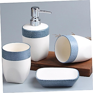 HOMSFOU 1set Bathroom Four Piece Set Bathroom Organizer Tray Ceramic Bathroom Accessories Liquid Castile Soap Foam Soap Cosmetic Bottle Dispenser Drain Bathroom Soap Dispenser Organizer