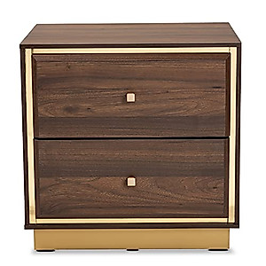 Baxton Studio Cormac Nightstands, Walnut Brown/Gold