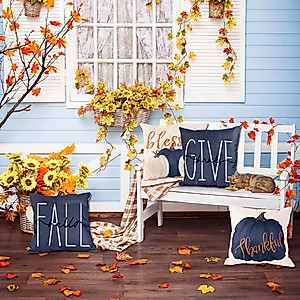 Vellibring Fall Pillow Covers 20 x 20 Inch Blue Pumpkins Throw Pillow Covers for Farmhouse Autumn Cushion Covers Thanksgiving Pillow Case for Indoor Home Bedroom Sofa Decor