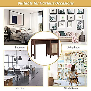 Tangkula Computer Desk with Storage Cabinet, Rustic Wooden Writing Desk Study Desk with Metal Handle, Compact Computer Desk Workstation Laptop PC Desk for Home Office, Walnut