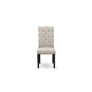 East West Furniture DMEL3-ABK-35 3 Piece Dinette Set for Small Spaces Contains a Round Dining Table with Dropleaf and 2 Doeskin Linen Fabric Parsons Dining Chairs, 42x42 Inch, Wirebrushed Black