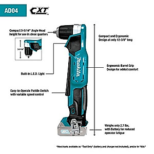 Makita AD04R1 12V max CXT Right Angle Drill Kit, 3/8"