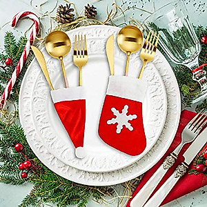 40 Pieces Christmas Santa Hats Silverware Holders Tableware Holders Santa Claus Flatware Holder Christmas Socks Decorations Dinner Table Decorations Party Supplies