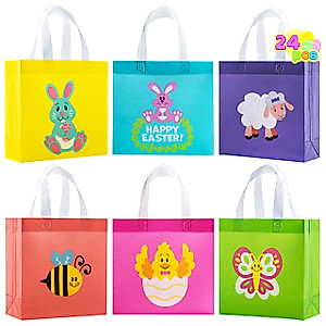 JOYIN 24 Pcs Easter Gift Bags with Handles for Kids, Non Woven Tote Goodie Bags Candy Bags Party Treat Bags for Easter Egg Hunt, Easter Kids Party Favor Supplies