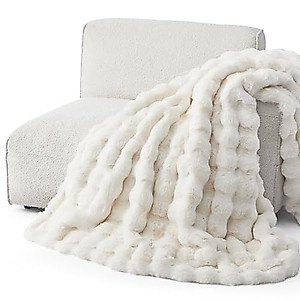 Bedsure Fluffy Faux Fur Throw Blanket Fuzzy Soft Bubble Blanket for Couch Bed Sofa Chair, Faux Fur Decor Gifts for Home Bedroom Living Room, Thick Warm Furry Cozy Gifts for Women, Cream, 50x70 Inch