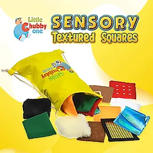 LITTLE CHUBBY ONE Sensory Textured Squares - Mini Pillows and Patches - Set of 20 Different Covered Squares Promotes Sensory Learning Motor Skills Tactile Awareness and Vocabulary Great Gift for Kids