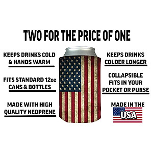 Rogue River Tactical USA Flag Pledge Of Allegiance, Rustic Flag Bundle Collapsible Beer Can Bottle Beverage Cooler Sleeves 2 Sets of 2 Packs Gift Set Combo