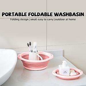 Iimin 5L Multifunctional Foldable Washbasin Collapsible Portable Wash Basin Dishpan Outdoor Travel Portable Washbasin for RV, Camping, Marine, BBQ（2Pack，Pink）