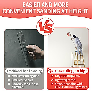 𝙐𝙥𝙜𝙧𝙖𝙙𝙚 Wall Sander for Painting Prep,9 inch Drywall Sander with Extension Pole for Wall Cleaning and Polishing,360 Circular Radial Sander + 25pcs Wall Sanding Discs