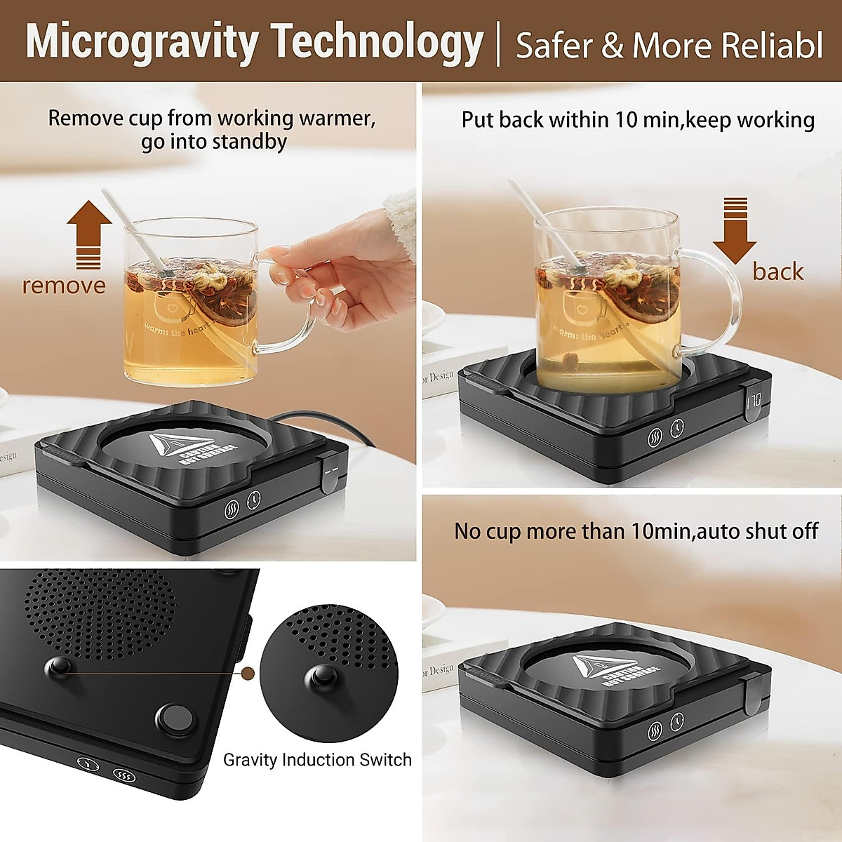 Mug Warmer, Coffee Warmer with Auto Shut Off, Coffee Cup Warmer with 3 Temperature Setting, Cup Warmer for Coffee/Milk/Tea/Beverage/Chocolate, Smart Coffee Mug Warmer for Desk