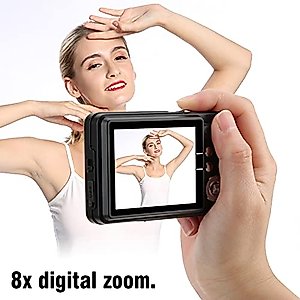 Nofaner Digital Camera, 8X Zoom Card Digital Camera 5 MP 2.7in LCD Display Maximum Support 32GB Memory Card Builtin Microphone Mini Digital Camera(Black)