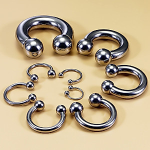 Ocptiy 0G 2G 4G 6G 8G 12G 14G 16G 20G Ear Earrings Gauges Septum Stretching Piercing Kit Surgical Stainles Steel Horseshoe cool Wide Septum Lip Ring Hoop Plug Tunnel earring Piercin Jewelry Women Men