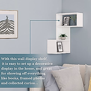 RANK Corner Shelf Wall Mounted, White Corner Shelves, Floating Corner Bookcase, Wall Storage Shelves for Wall Decor Living Room, Bedroom, Bathroom