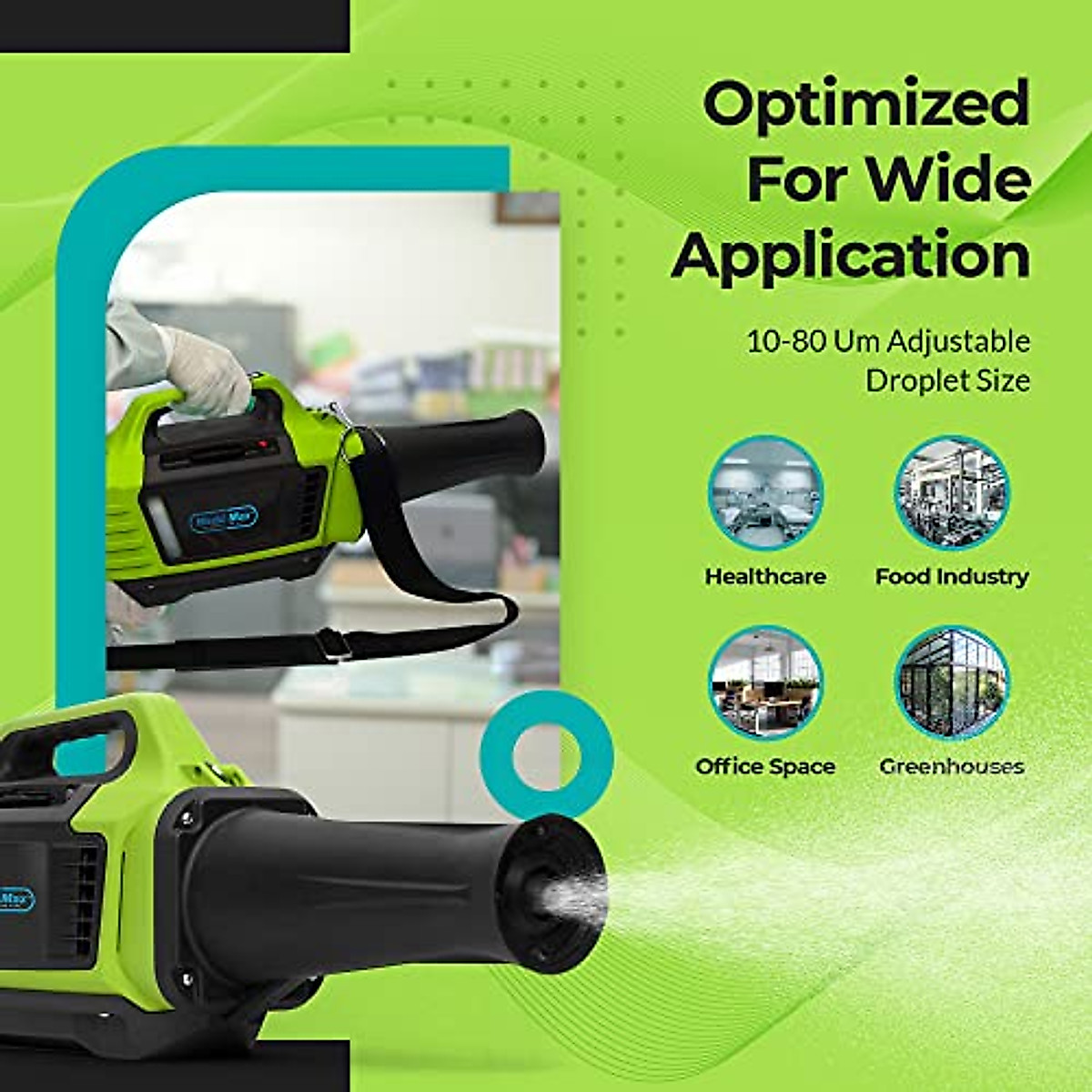 Medd Max ULV Cold Fogger for Applying Disinfectants, Sprays 25 ft. – 10 UM Droplet, 2L Tank, Rechargeable Lithium Battery, Disinfecting Machine