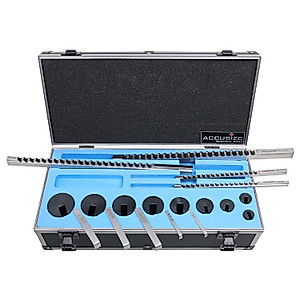 Accusize Industrial Tools - No.10 HSS Keyway Broach Set, 18 Pcs with Precision Ground Teeth, Includes 4 Broaches & 9 Bushings, 5100-0010