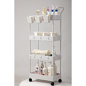 danpinera 4 Tier Slim Rolling Storage Cart for Kitchen, Office, Bedroom (White)