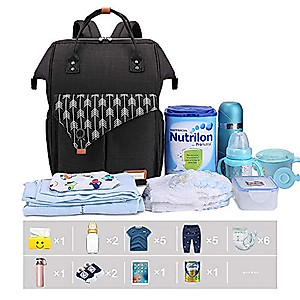 Lekebaby Diaper Bag Backpack, Large Capacity Diaper Backpack with Changing Pad for Mom and Baby, Arrow Print, Black