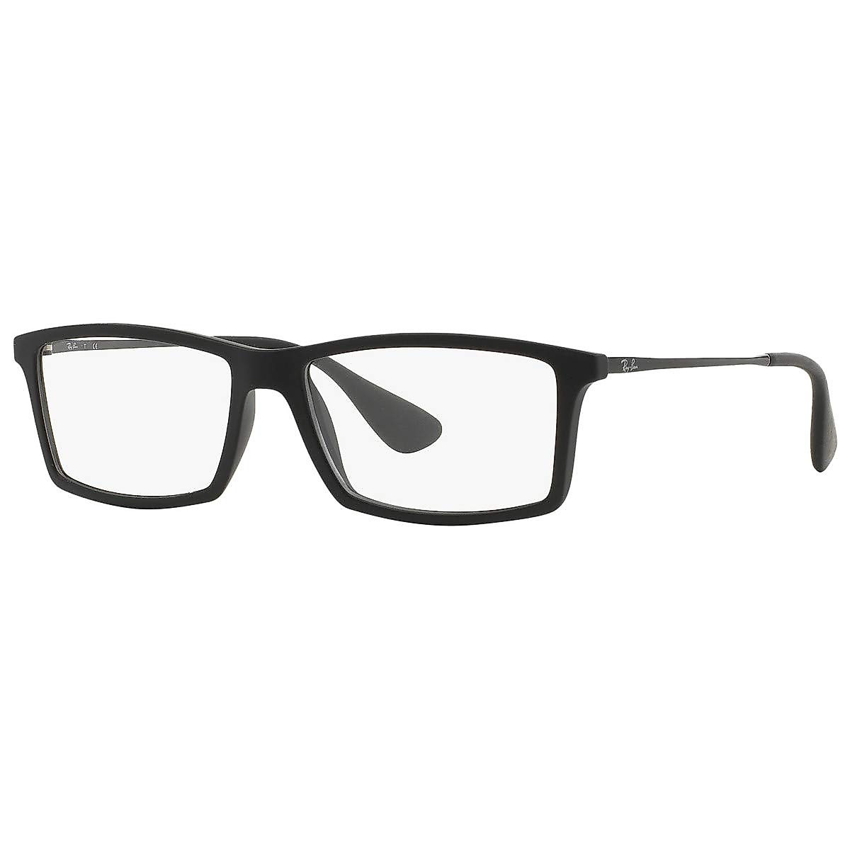 Ray-Ban RX7021 Mathew Rectangular Prescription Eyeglass Frames, Rubber Black/Demo Lens, 55 mm