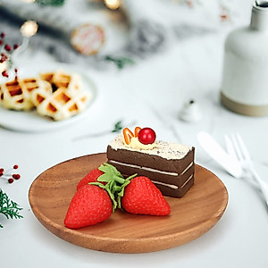 2 Pcs Small Wooden Plates for Eating Acacia Wood Appetizer Plates Snack Plate Mini Serving Dishes Plate Round Charcuterie Boards Cheese Serving Platter Cake Cookie Food Plate