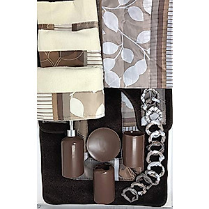 WPM WORLD PRODUCTS MART 22 Piece Bathroom Accessories Set: Complete Bath Decoration Include Bath Mats, Shower Curtain, Towels, Ceramic Toothbrush Holder/Cup/Soap Pump/soap Dish (Zen Brown)