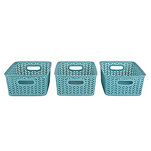 Simplify 25173-Dusty-3Pk Herringbone Storage Basket, Small, Dusty Blue, 3 Count