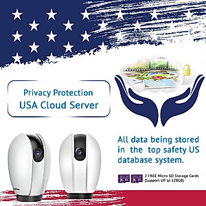 LaView Security Cameras for Home + 2X 32GB SD Cards,PT Home Security Camera System with Motion Detection,Two-Way Audio,Night Vision,Indoor WiFi Camera for Baby/pet,Alexa,USA Cloud Service